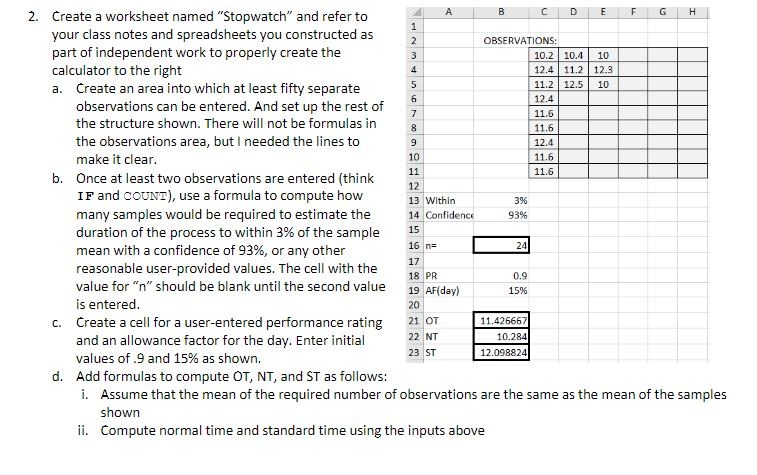 C D E FGH 2. Create a worksheet named "Stopwatch" and | Chegg.com