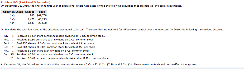 Solved Problem H-3 (Part Level Submission) On December 31, | Chegg.com
