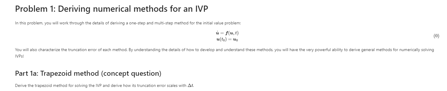 Solved Problem 1: Deriving numerical methods for an IVP In | Chegg.com