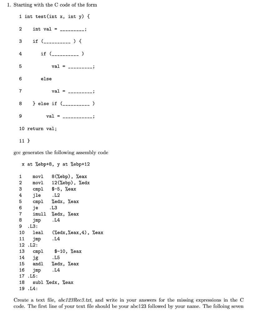 Solved 1. Starting with the C code of the form 1 int | Chegg.com