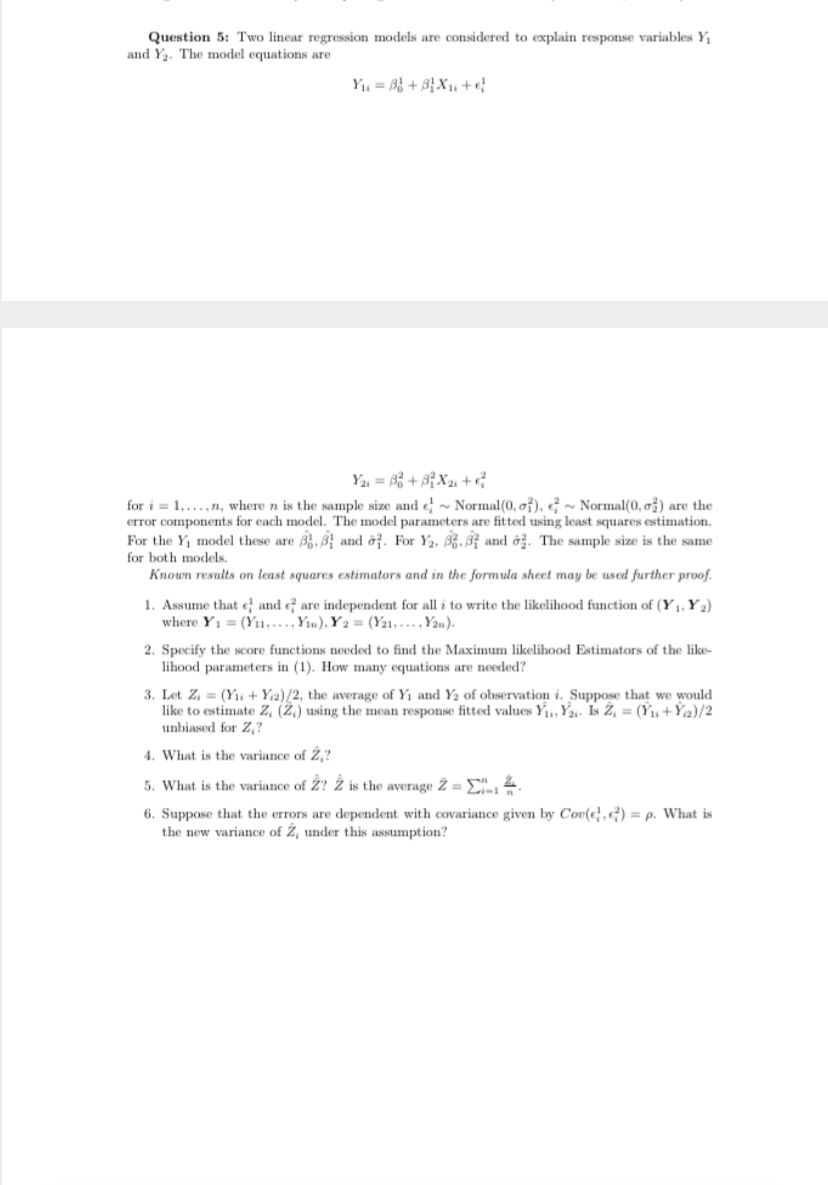 Question 5: Two linear regression models are | Chegg.com