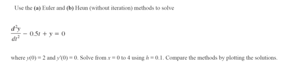 Solved Use the (a) Euler and (b) Heun (without iteration) | Chegg.com