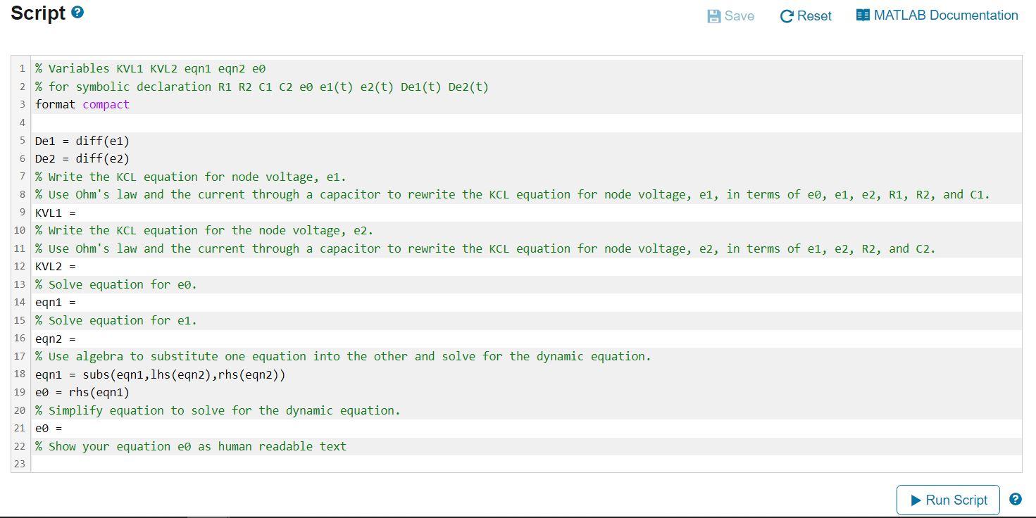 Solved MATLAB: Electrical Systems Figure below shows a | Chegg.com