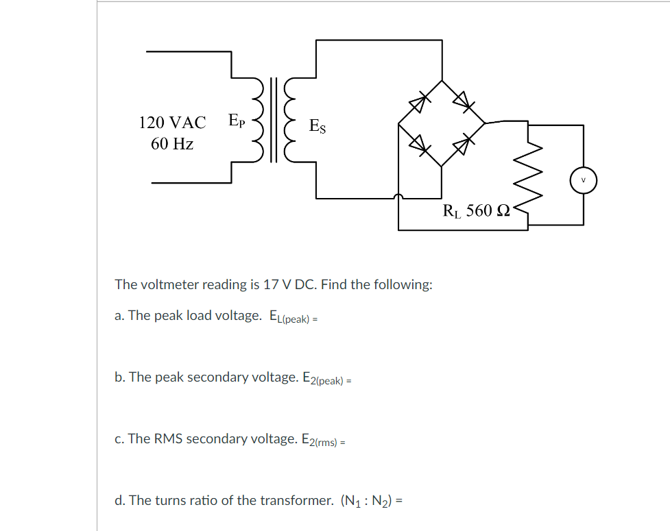 Solved The voltmeter reading is 17VDC. Find the following: | Chegg.com