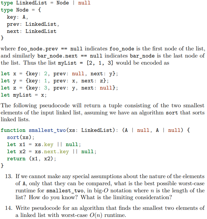 Solved type LinkedList = Node | null type Node = { key: A, | Chegg.com