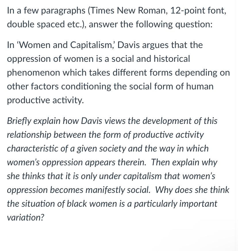 In a few paragraphs (Times New Roman, 12-point font, | Chegg.com