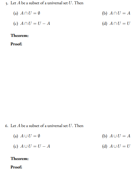 Solved 5- Let A be a subset of a universal set U. Then (a) | Chegg.com