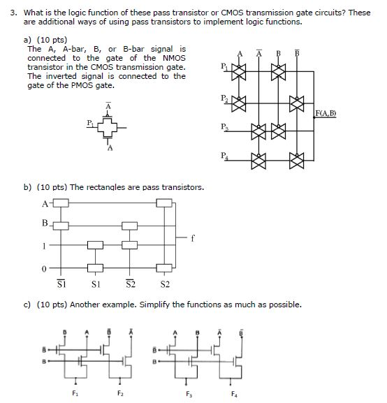 Solved What is the logic function of these pass transistor | Chegg.com