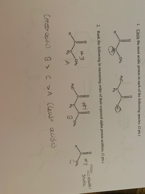 Solved 1. Circle the most acidic proton in each of the | Chegg.com