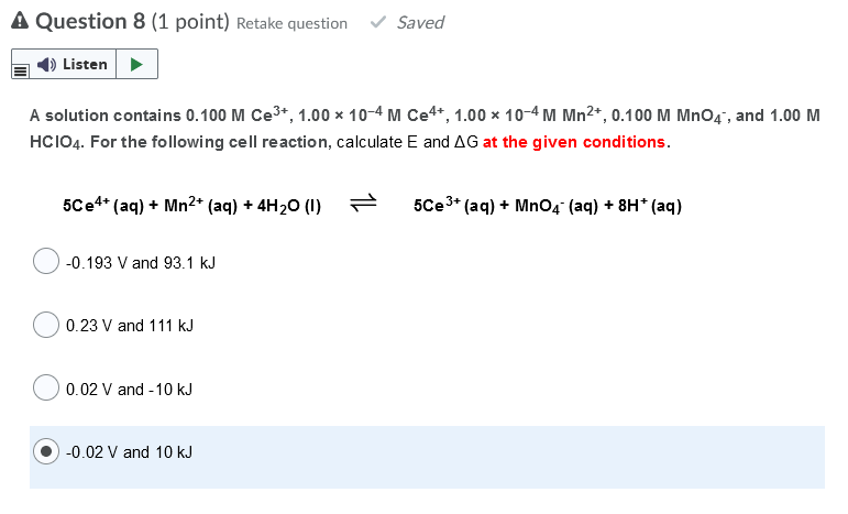 Solved A Question 8 (1 point) Retake question Saved Listen A | Chegg.com
