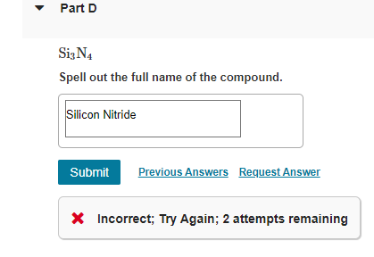 Solved Part D SigN4 Spell out the full name of the compound. | Chegg.com