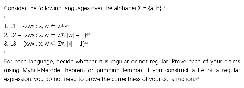 Solved Consider the following languages over the alphabet | Chegg.com