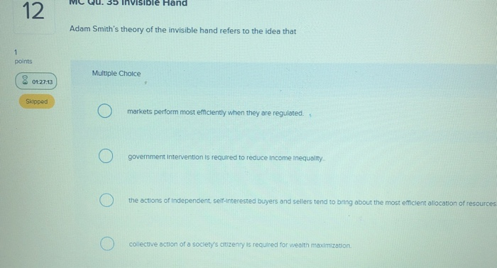 Solved MC Qu. 35 Invisible Hand 12 Adam Smith's theory of | Chegg.com