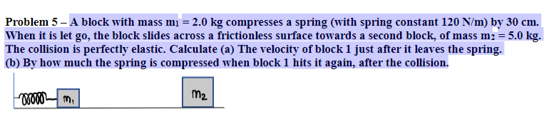 Solved Problem 5 - ﻿A block with mass m1=2.0kg ﻿compresses a | Chegg.com