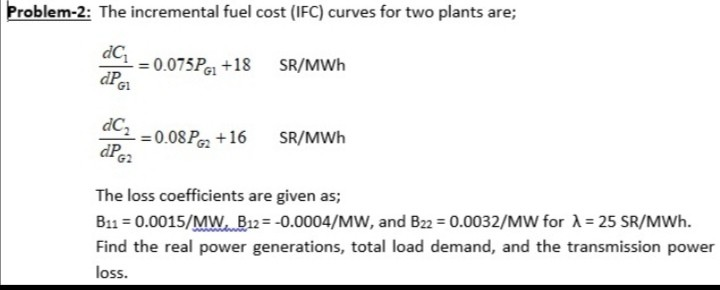 Solved Problem-2: The incremental fuel cost (IFC) curves for | Chegg.com