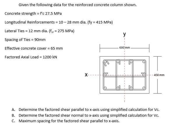 Solved Given the following data for the reinforced concrete | Chegg.com