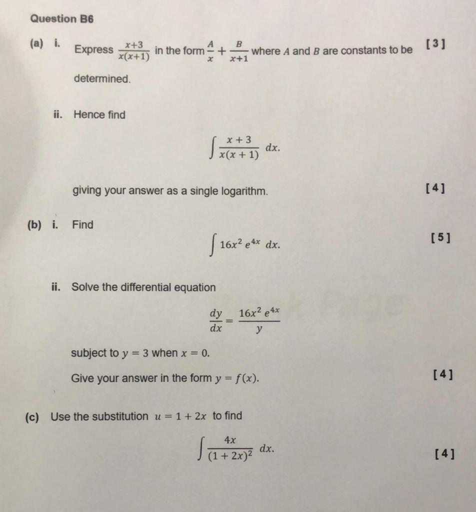 Solved Question B6 (a) i. x+3 Express x(x+1) А B in the form | Chegg.com