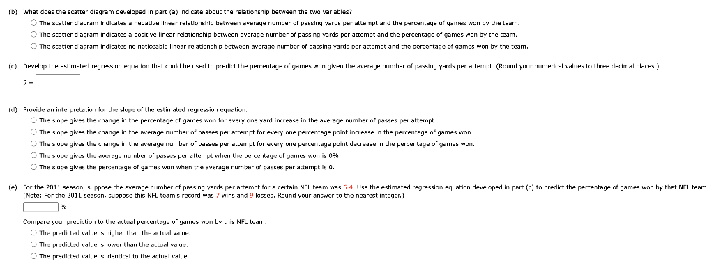 Solved passing yards per attempt (Yards/Attempt) and the | Chegg.com