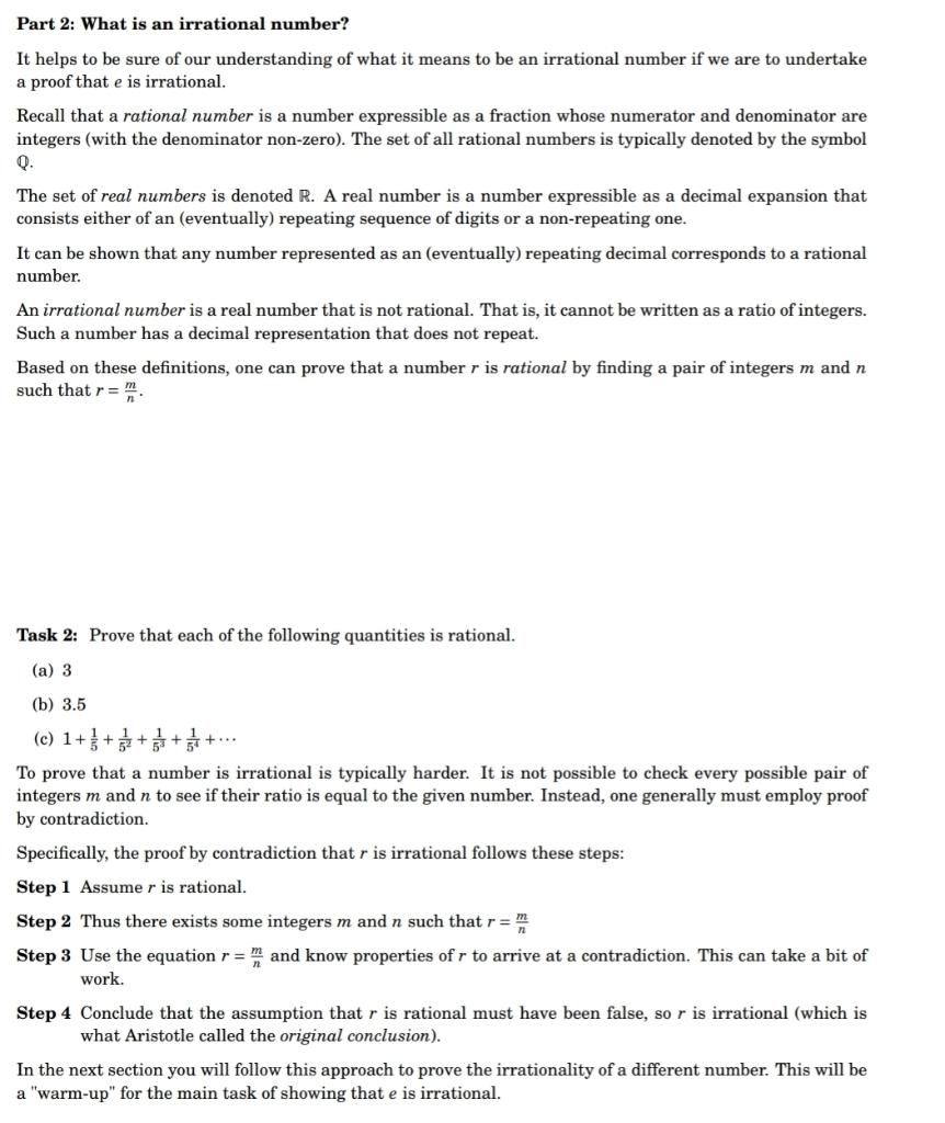 Solved Part 2: What is an irrational number? It helps to be | Chegg.com