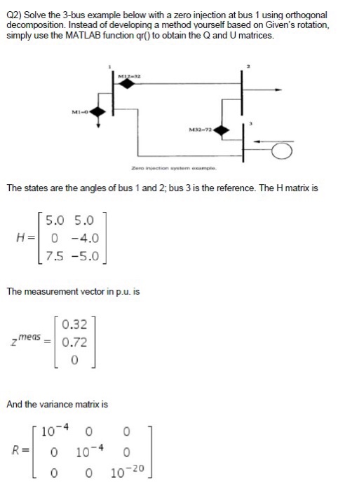 Q2) Solve the 3-bus example below with a zero | Chegg.com