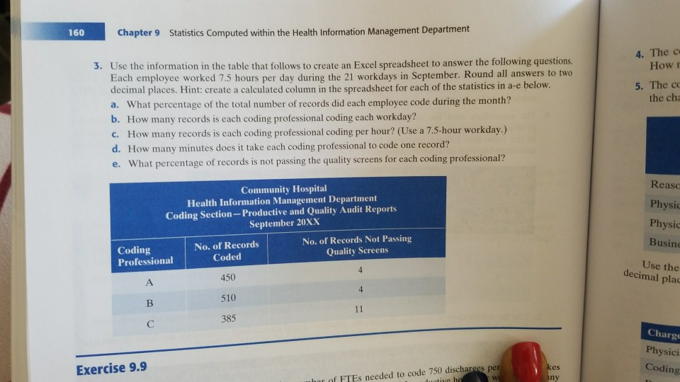 Solved 160 Chapter 9 Statistics Computed within the Health | Chegg.com
