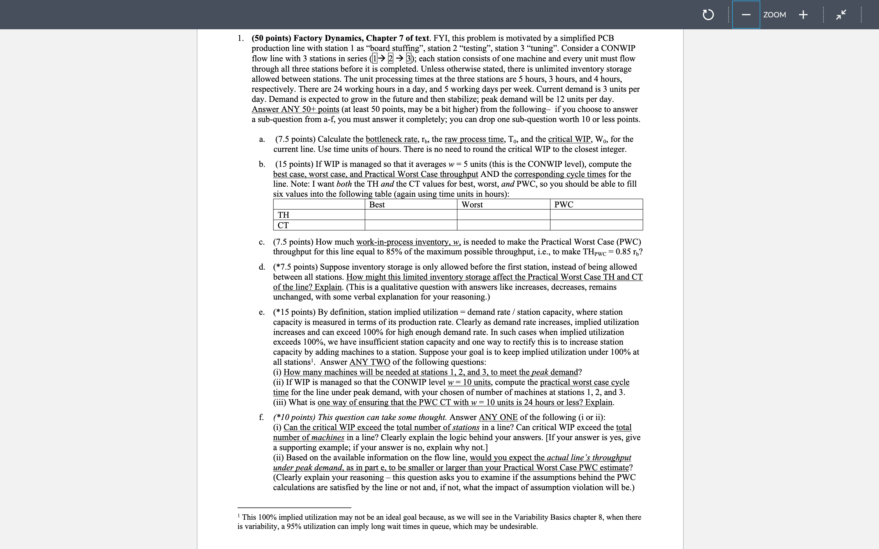Solved 1. (50 points) Factory Dynamics, Chapter 7 of text. | Chegg.com
