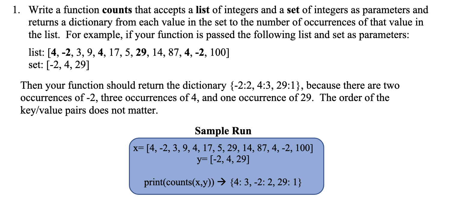 Solved 1 Write A Function Counts That Accepts A List Of
