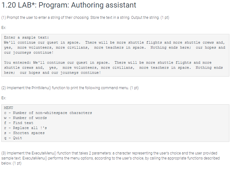 Solved 1.20 LAB*: Program: Authoring assistant (1) Prompt | Chegg.com