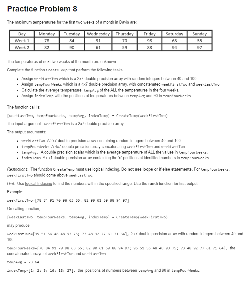 Solved Practice Problem 8 The maximum temperatures for the | Chegg.com
