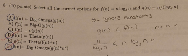 Solved 8. (10 points) Select all the correct options for | Chegg.com