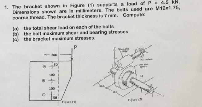 Solved 1. The bracket shown in Figure (1) supports a load of | Chegg.com