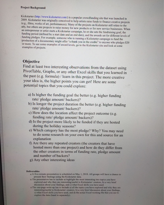 Project Background Kickstarter | Chegg.com