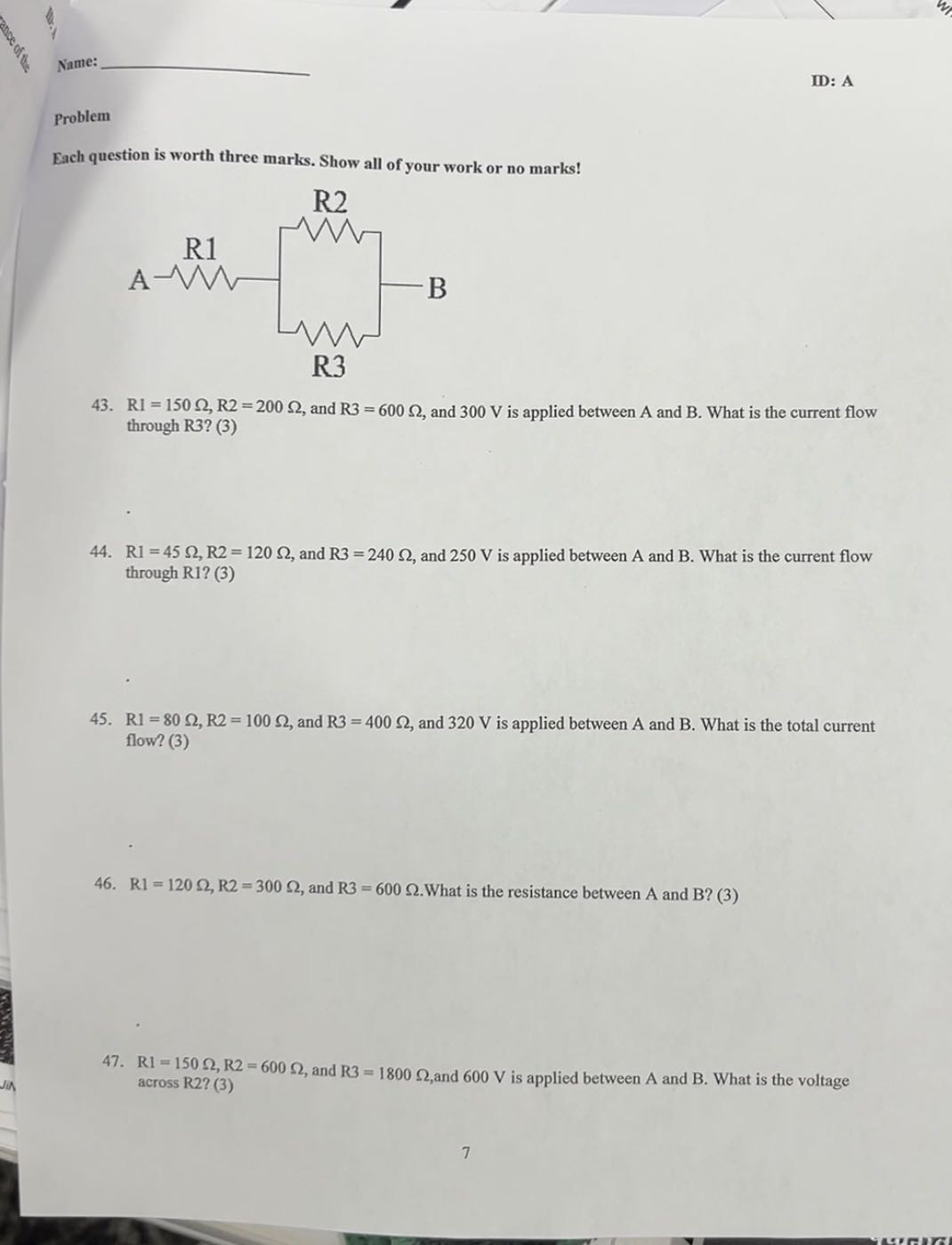 Solved ID: A Problem Each question is worth three marks. | Chegg.com