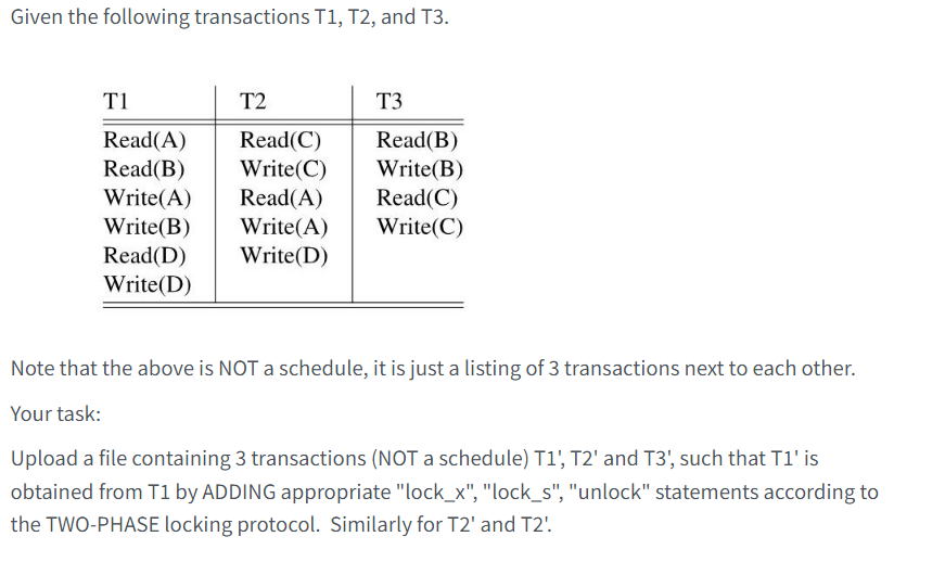 Solved Given the following transactions T1, T2, and T3. Note | Chegg.com