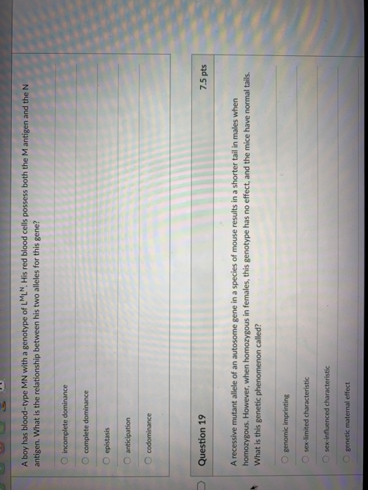 Solved A boy has blood-type MN with a genotype of LMLN. His | Chegg.com