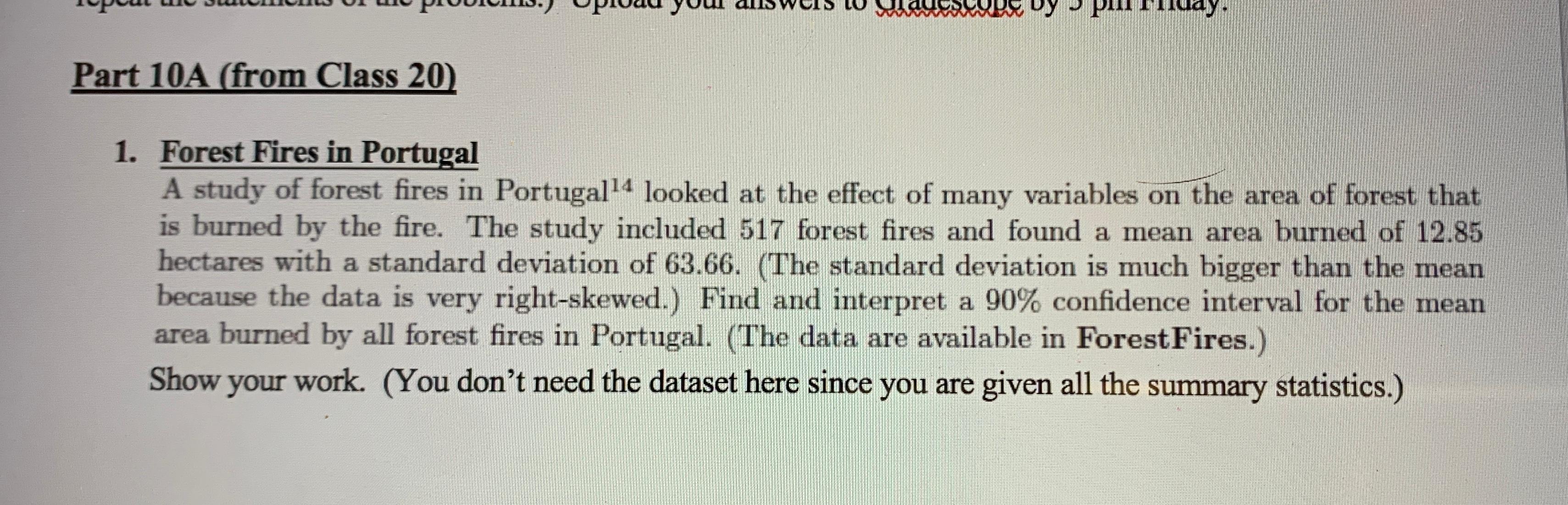Solved Part 10A (from Class 20). 1. Forest Fires in Portugal | Chegg.com