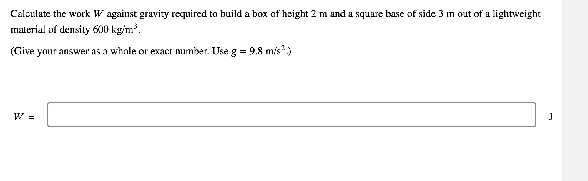 Solved Calculate the work W against gravity required to | Chegg.com