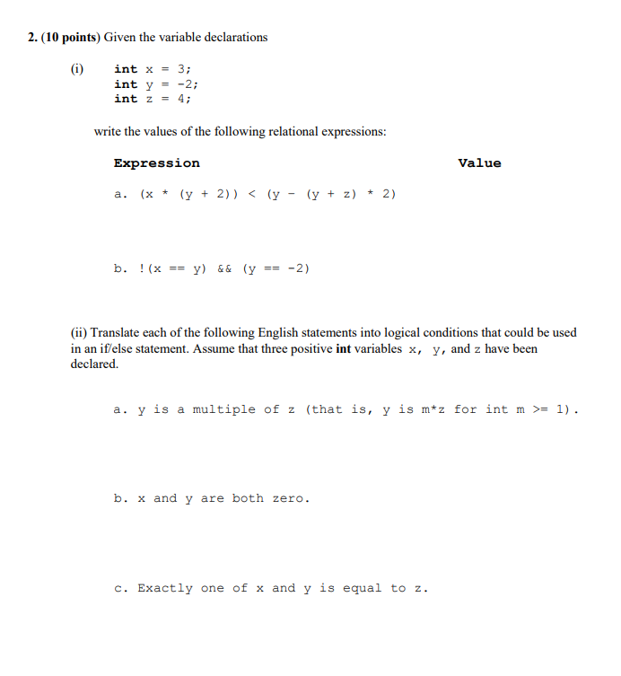 Solved 2 10 Points Given The Variable Declarations I 4617