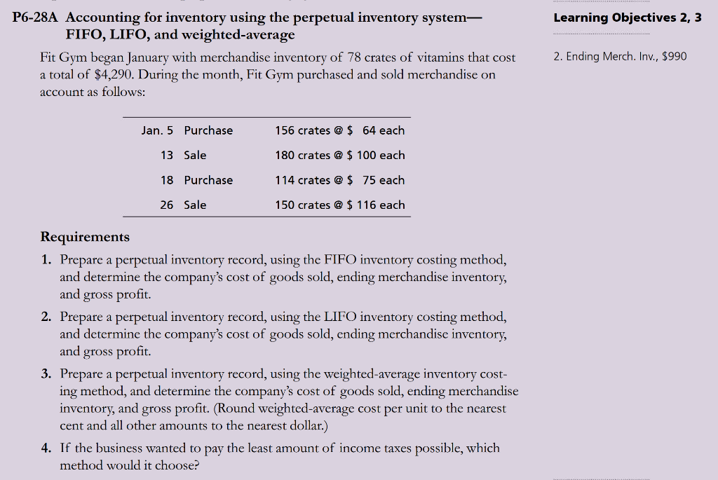 Solved Learning Objectives 2, 3 P6-28A Accounting for | Chegg.com