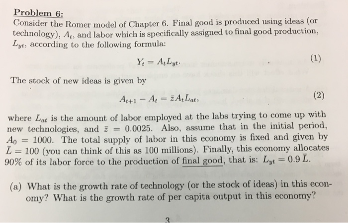 Solved Problem 6: Consider the Romer model of Chapter 6. | Chegg.com