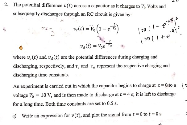 Solved LL 2. The potential difference v(t) across a | Chegg.com