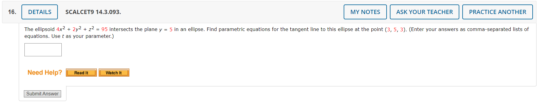 Solved equations. Use t as your parameter.) | Chegg.com