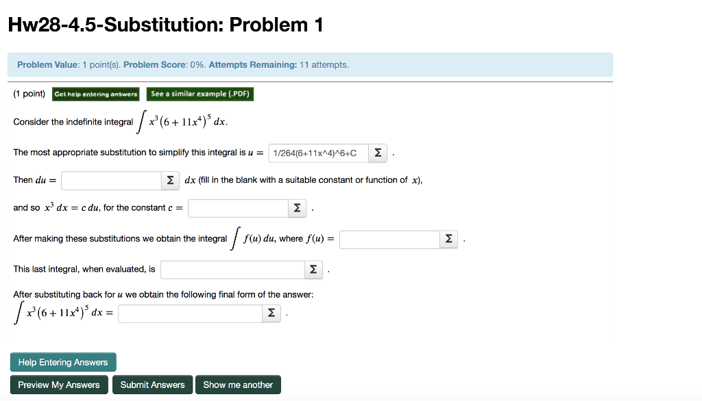 Solved Hw28-4.5-Substitution: Problem 1 Problem Value: 1 | Chegg.com