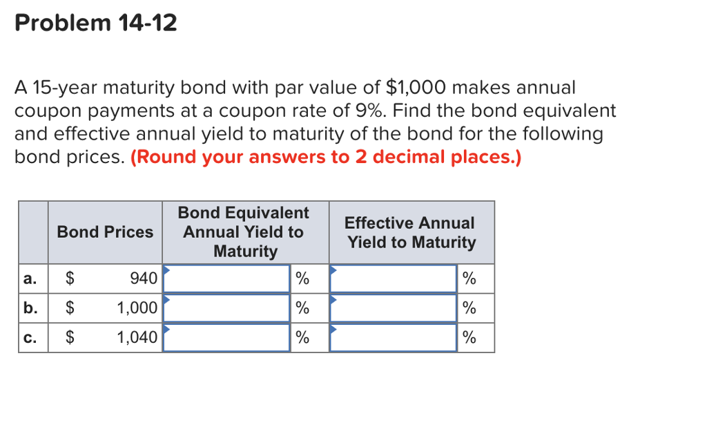 Solved Problem 14-12 A 15-year maturity bond with par value | Chegg.com