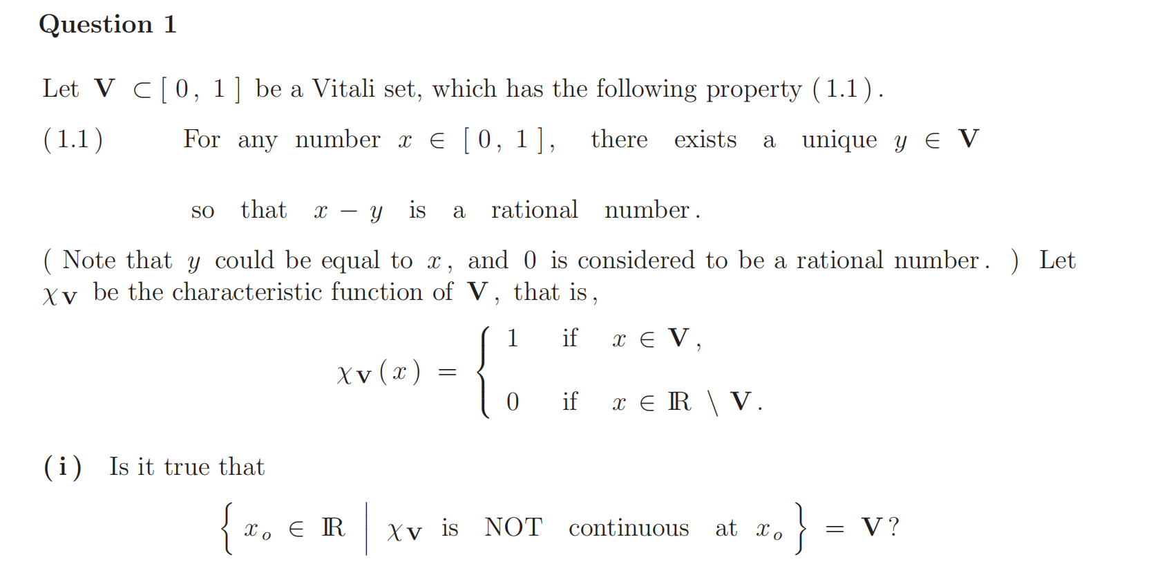 Solved Let V⊂[0,1] be a Vitali set, which has the following | Chegg.com