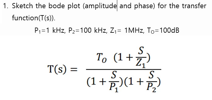 Solved 1. Sketch the bode plot (amplitude and phase) for the | Chegg.com