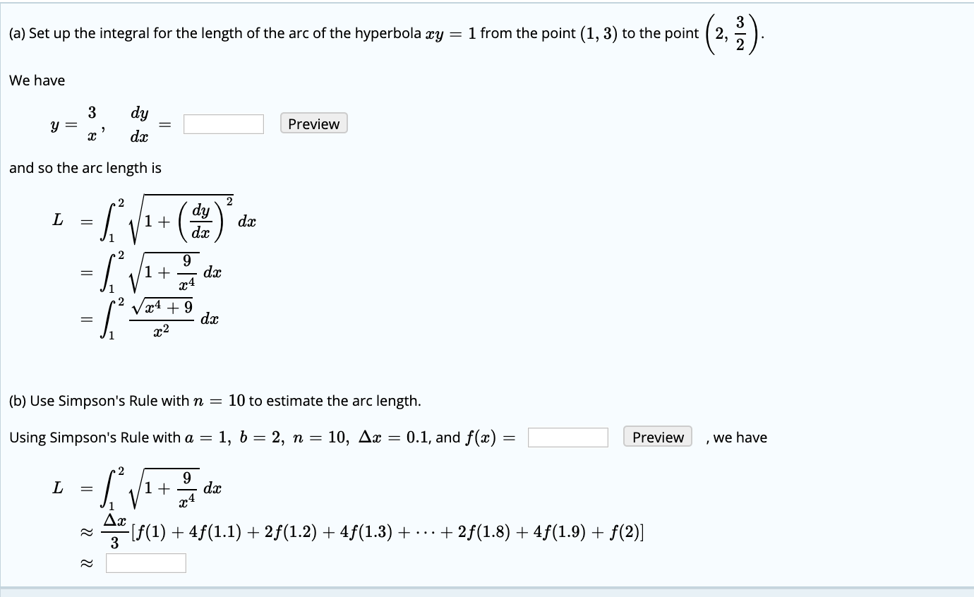Solved (a) Set up the integral for the length of the arc of | Chegg.com
