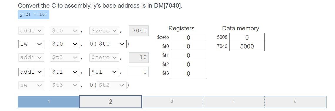 Solved Convert the C to assembly. y 's base address is in | Chegg.com