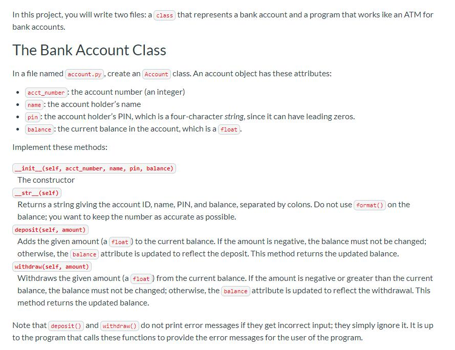 Solved In this project, you will write two files: a class | Chegg.com