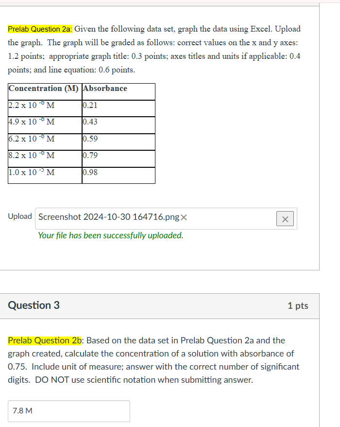 Solved Prelab Question 2a: Given the following data set, | Chegg.com